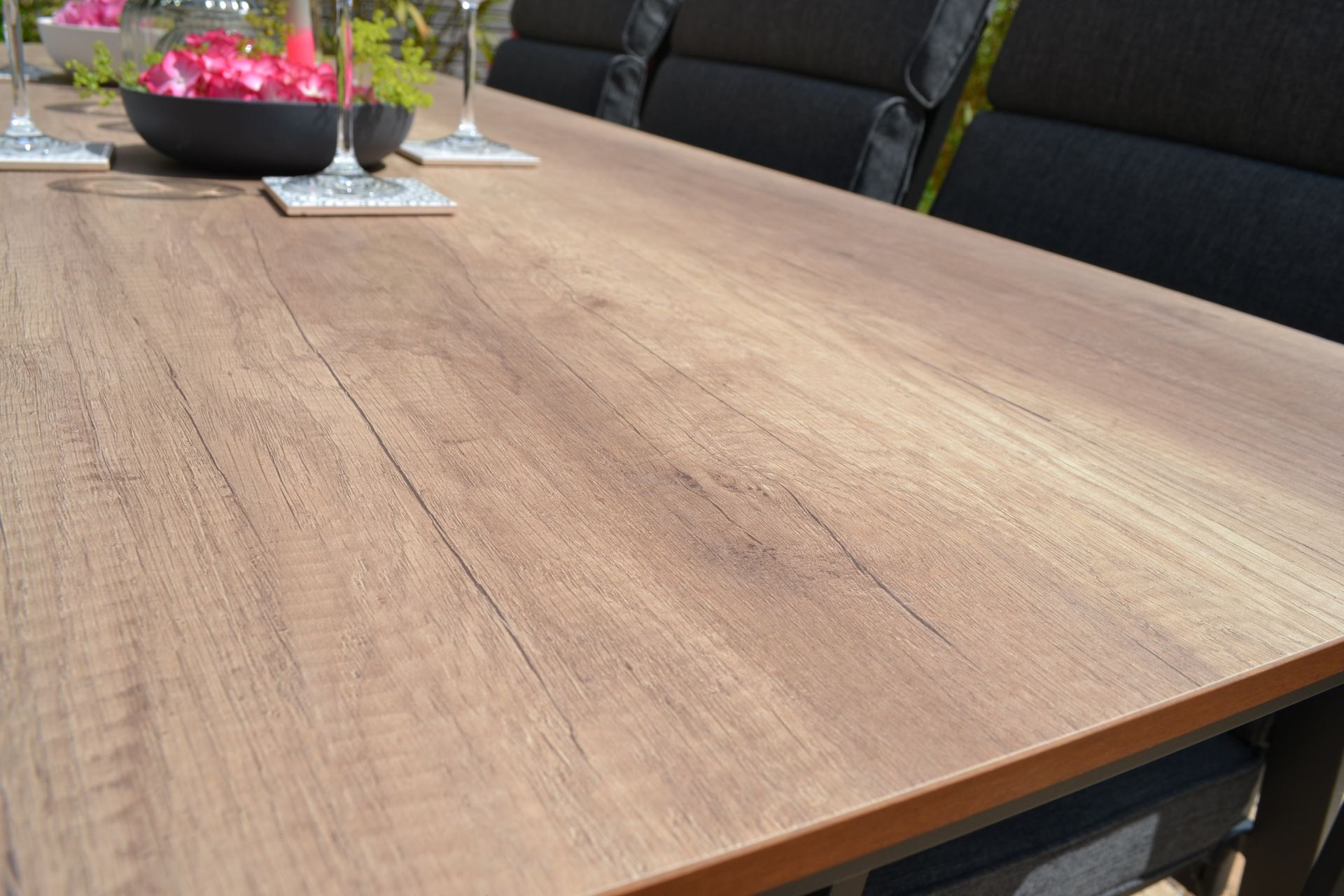 HPL Eiche Gartenmöbelgarnitur Elena & 6 Milano Stühle | Bomey